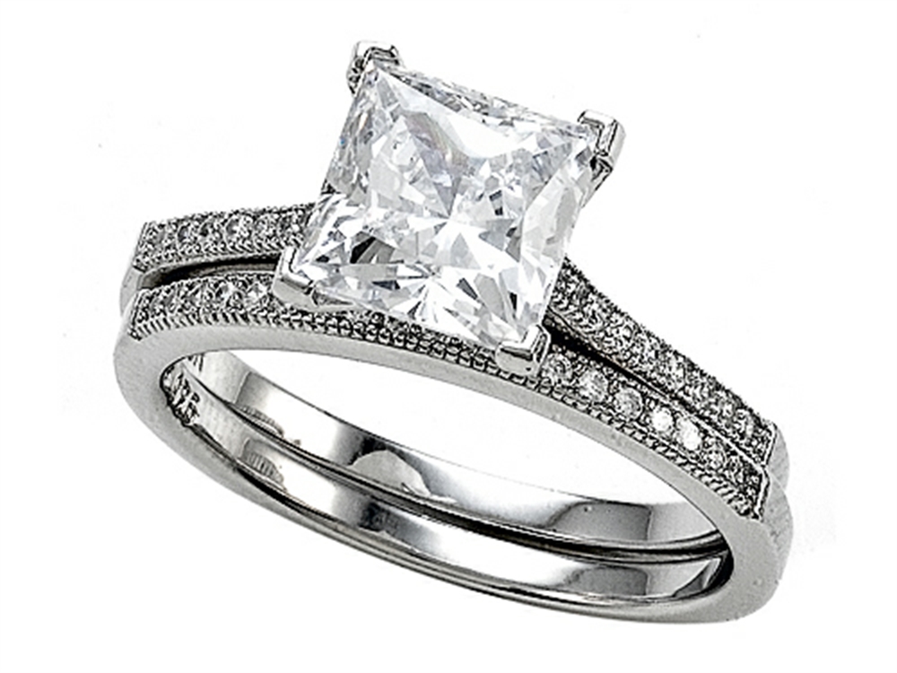 Zoe R Hand Set Cubic Zirconia Princess Cut Center Wedding Set | BM10381 ...