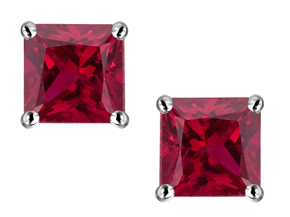Star K Square 7mm Created Ruby Earrings | 302449 | Finejewelers.com