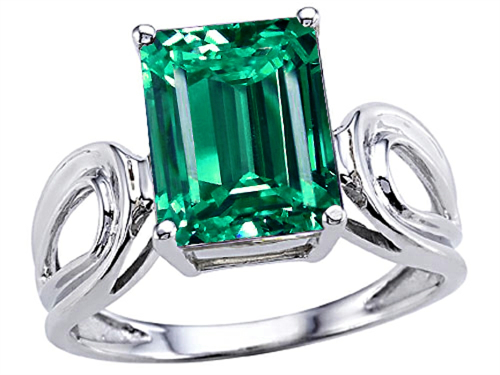 Tommaso Design Emerald Cut 10x8mm Simulated Emerald Solitaire Ring ...