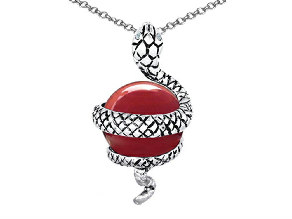 Star K Snake Pendant Necklace 10mm Simulated Red Coral Ball | 308761 ...