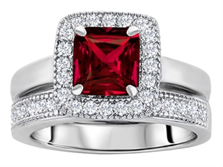Star K 6mm Square Cut Created Ruby Wedding Set | 307160 | Finejewelers.com